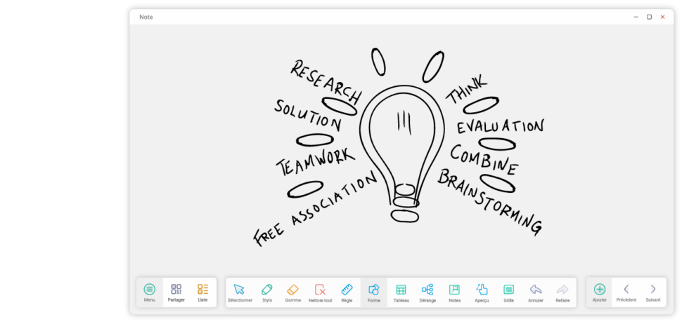 Note 2: interactive whiteboard software for an interactive screen