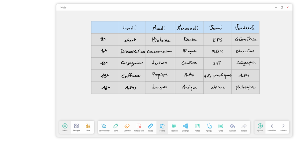 Note 2: interactive whiteboard software for an interactive screen